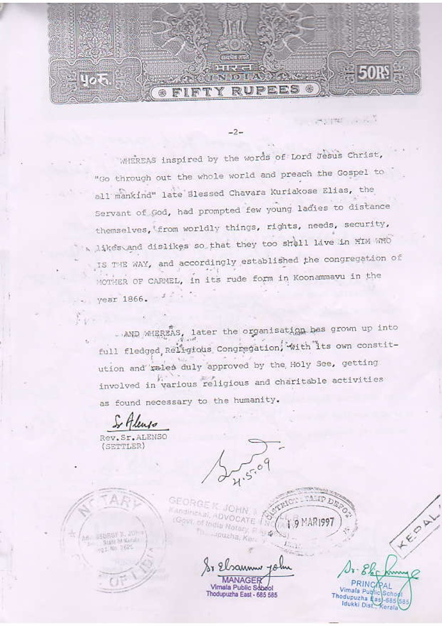 Trust Deed – Vimala Public School, Thodupuzha