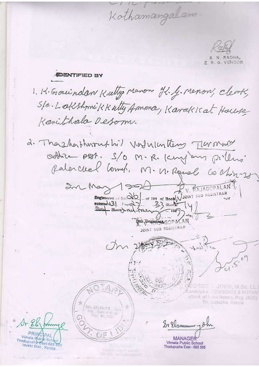 Trust Deed – Vimala Public School, Thodupuzha